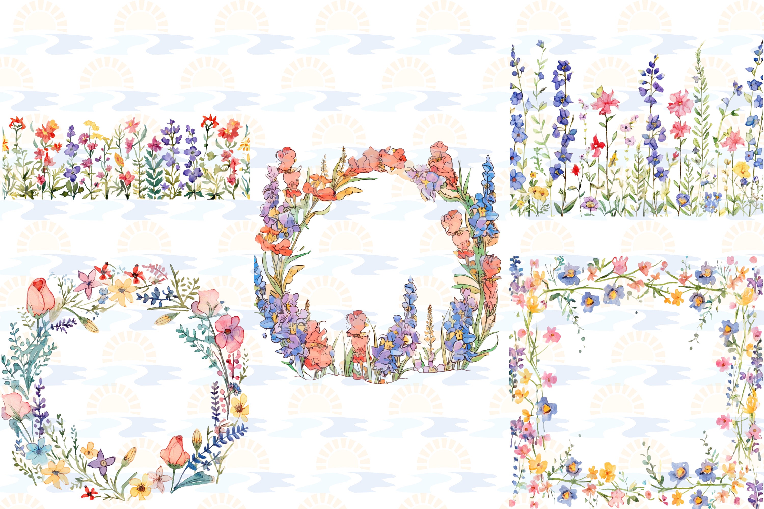 20 Colorful Larkspur July Birth Month Borders PNG Wreaths and Floral ...