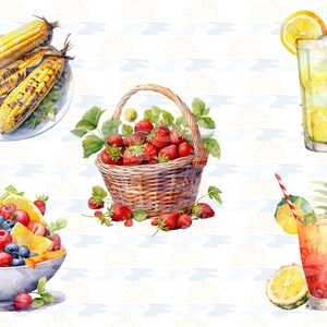 Watercolor Summer Food Fruit Drink Cocktails Clipart Bundle of 20 ...