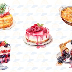 Watercolor Fruit Berry Dessert Sweets Pie Cake Clipart Bundle of 20 ...