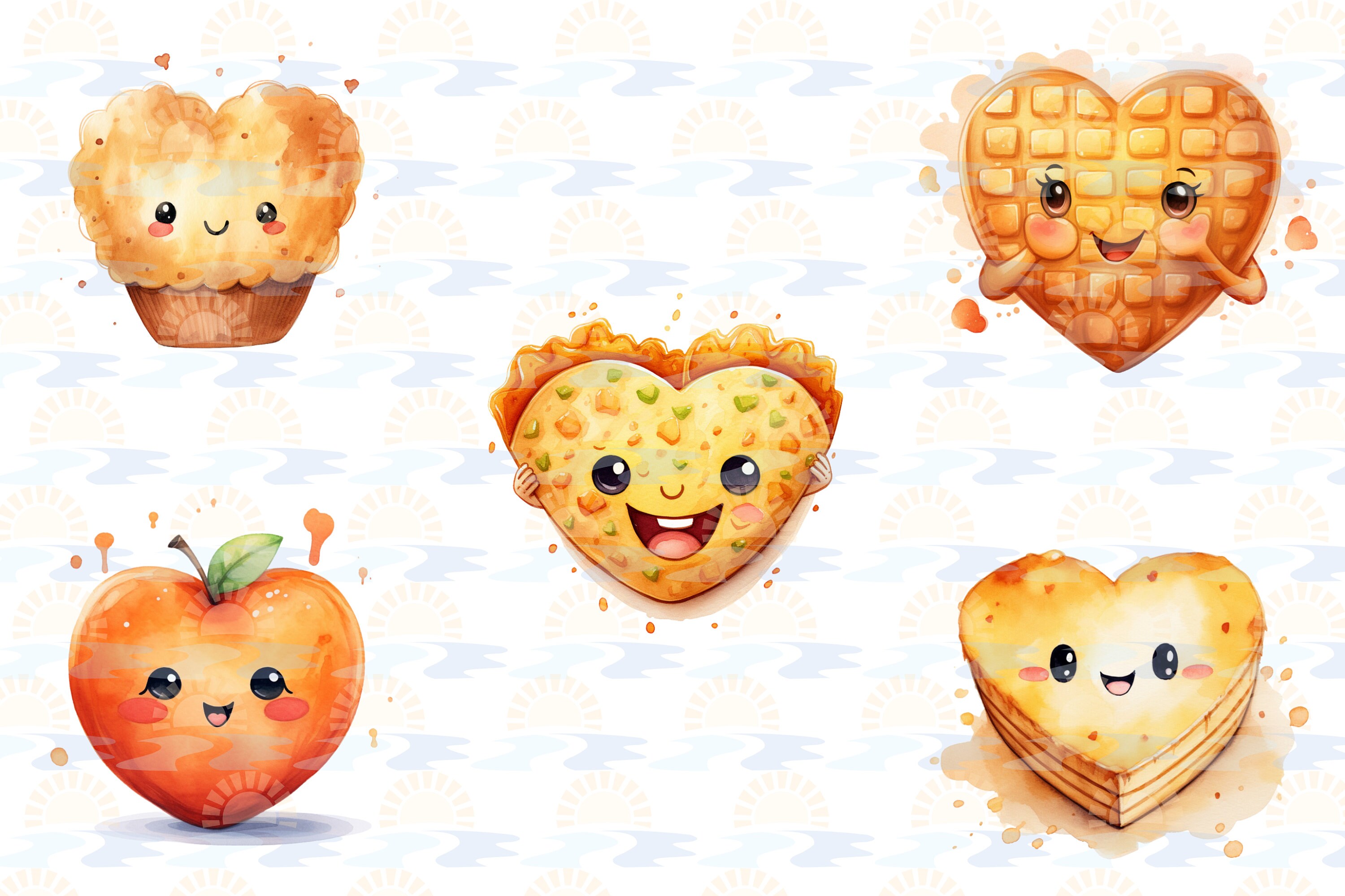Valentines Day Cute Heart Shaped Food Chibi Watercolor Clipart Bundle ...