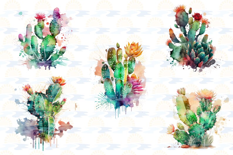 Watercolor Cactus Clipart Bundle of 20 Transparent - Etsy