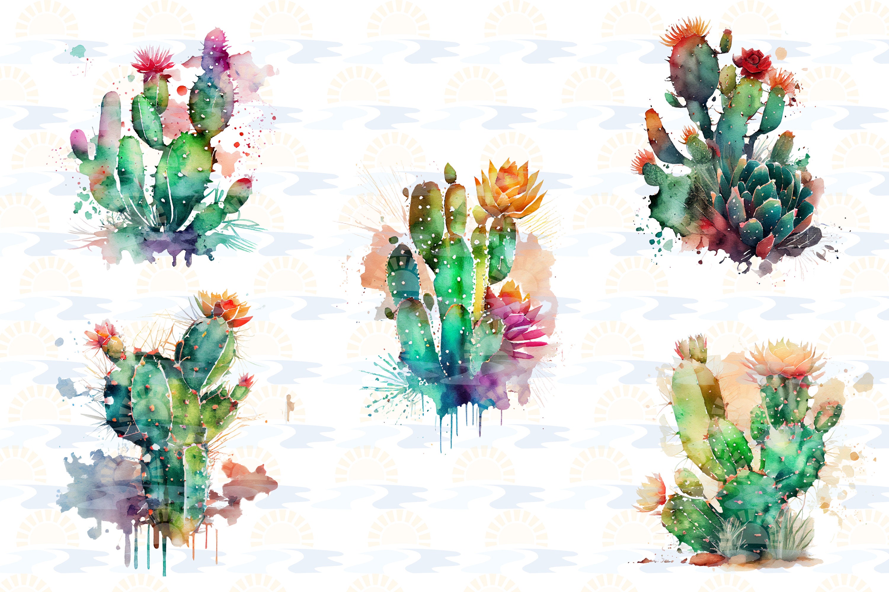 Watercolor Cactus Clipart Bundle of 20 Transparent - Etsy