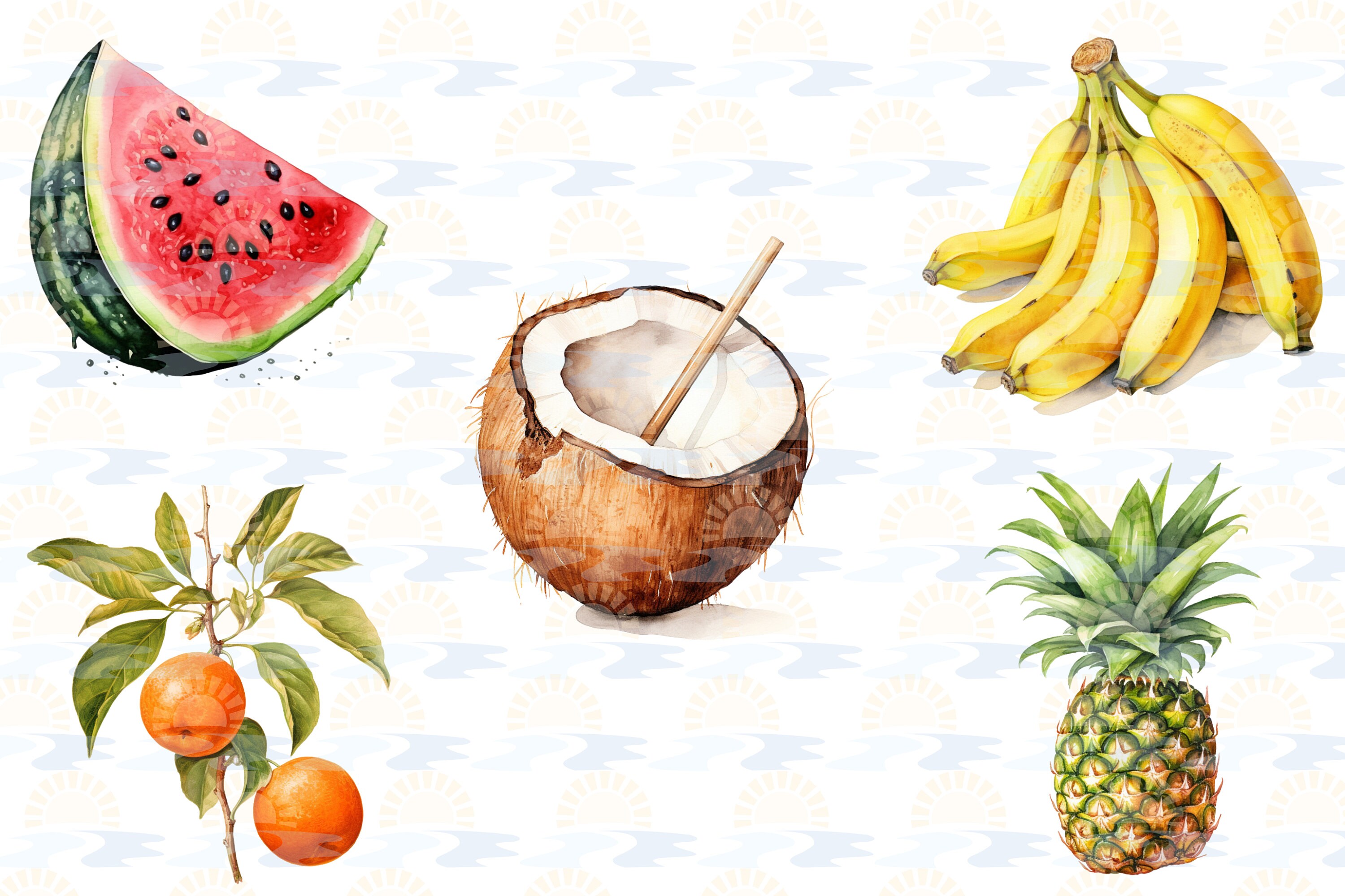 Watercolor Tropical Fruit Clipart – 20 PNG Summer Graphics (digital ...