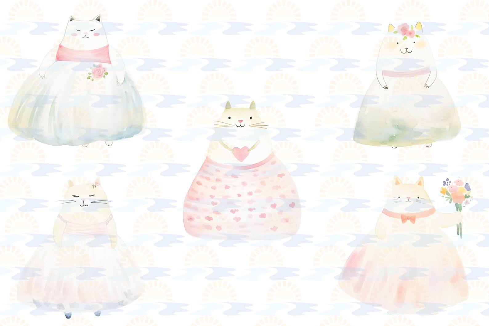 Cartoon Cats Wedding Clipart, Pastel Dresses (digital Download PNG) - Etsy