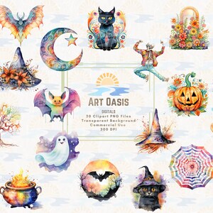 Watercolor Colorful Cute Halloween Ghost Birthday Clipart Bundle of 100 ...