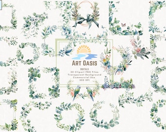 Watercolor Eucalyptus Wreath Clipart. Greenery Frames - Etsy