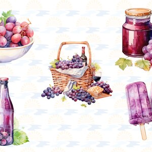 Watercolor Grape Fruit Wine Juice Branch Clipart Bundle of 20 ...