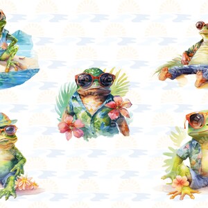 Watercolor Tropical Beach Frogs Sunset Summer Drink Clipart Bundle of ...