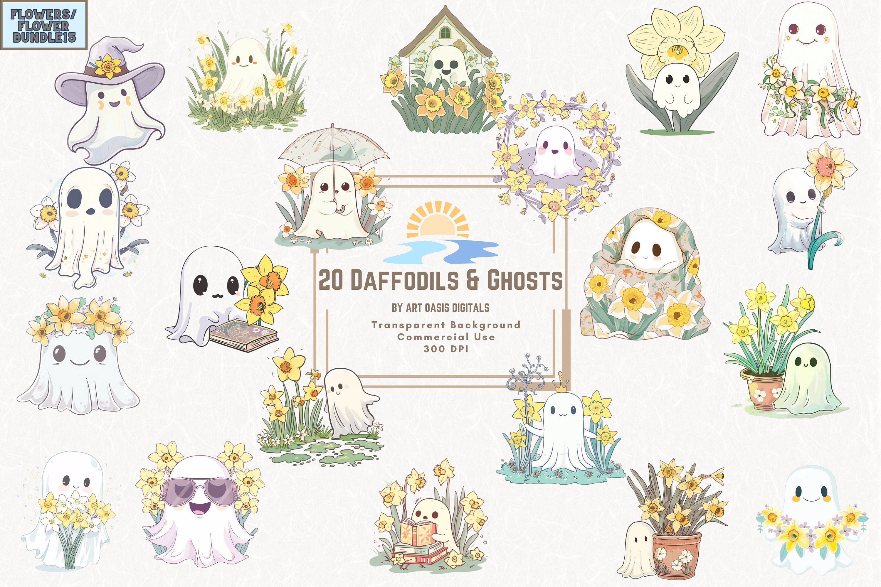 20 Daffodil Flowers and Ghosts Clipart Bundle, Birthmonth Flower ...