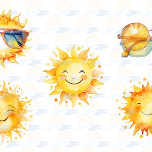 Watercolor Summer Sun Clipart – Tropical PNG Graphics, Commercial Use ...