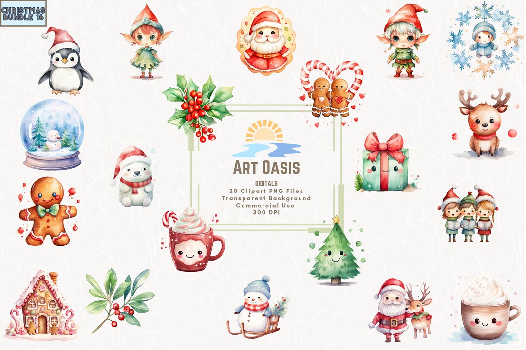 Watercolor Cute Christmas Winter Holiday Clipart Bundle of 20 ...