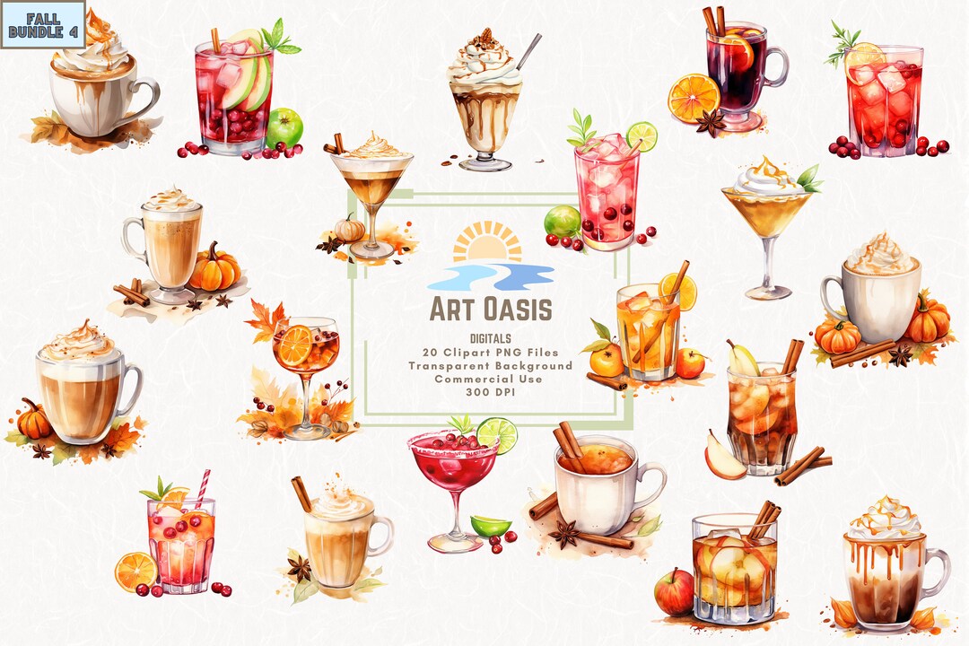 Watercolor Fall Cocktail Drinks Pumpkin Spice Clipart Bundle of 20 ...