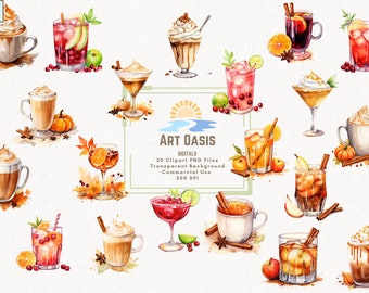 Watercolor Beautiful Fall Cocktail Drink Digital Art Print / - Etsy