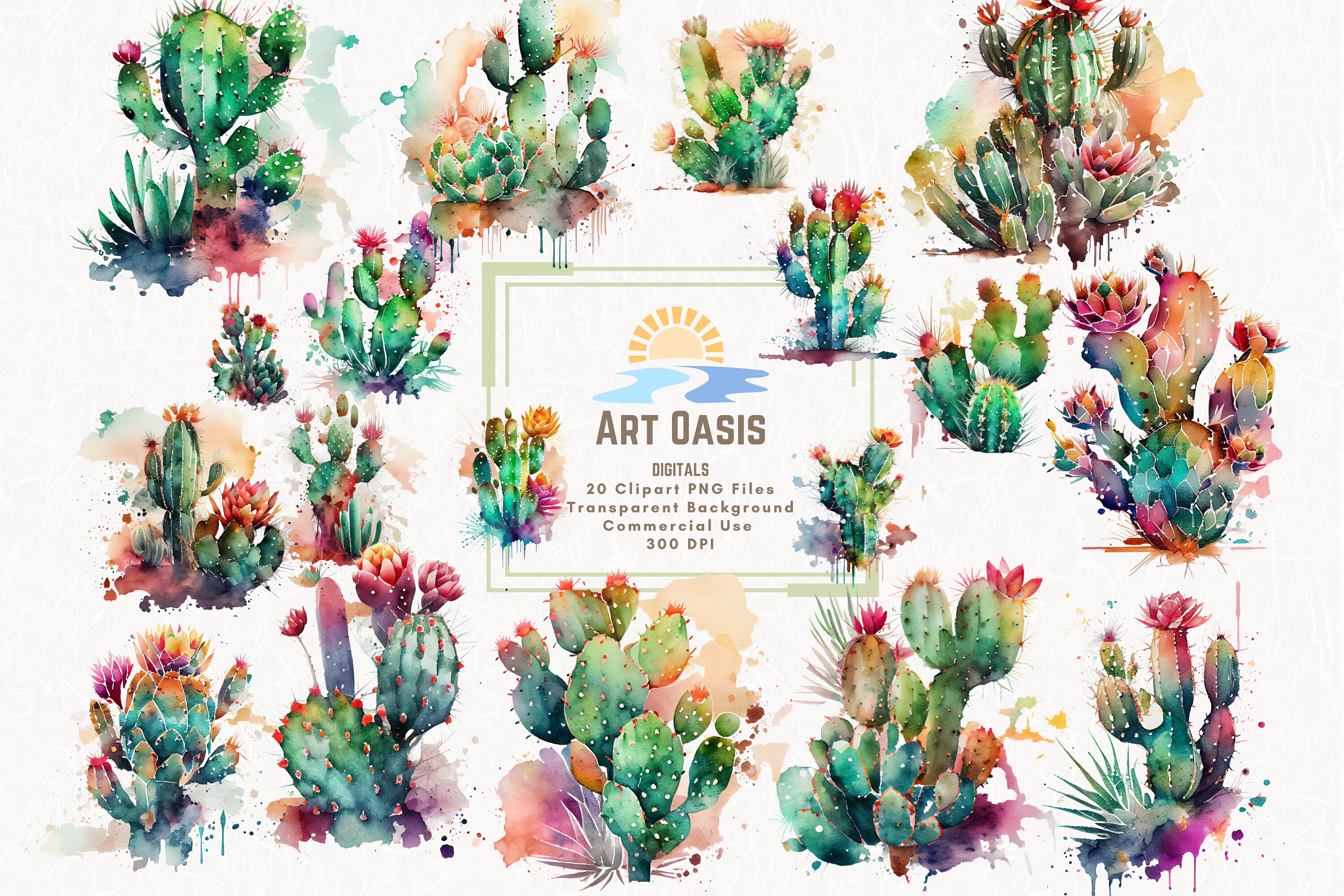Watercolor Cactus Clipart Bundle of 20 Transparent - Etsy