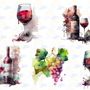 Watercolor Wine Clipart Bundle of 20 - Transparent Background - Digital ...