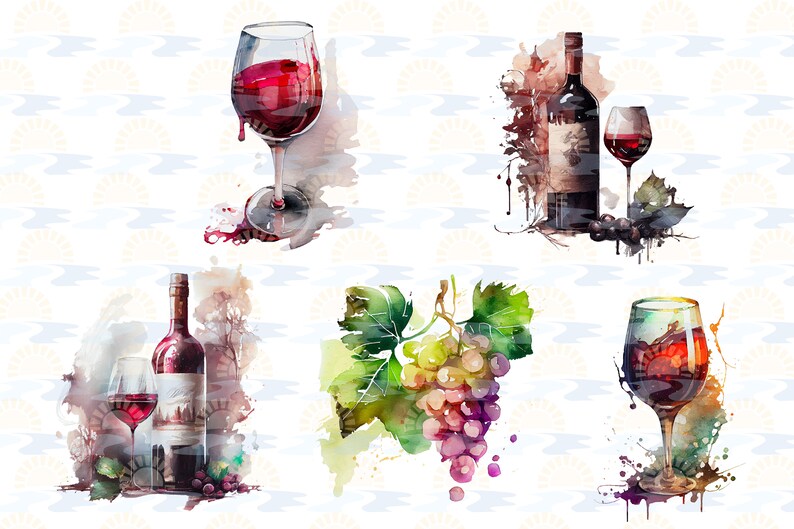 Watercolor Wine Clipart Bundle of 20 Transparent Background - Etsy
