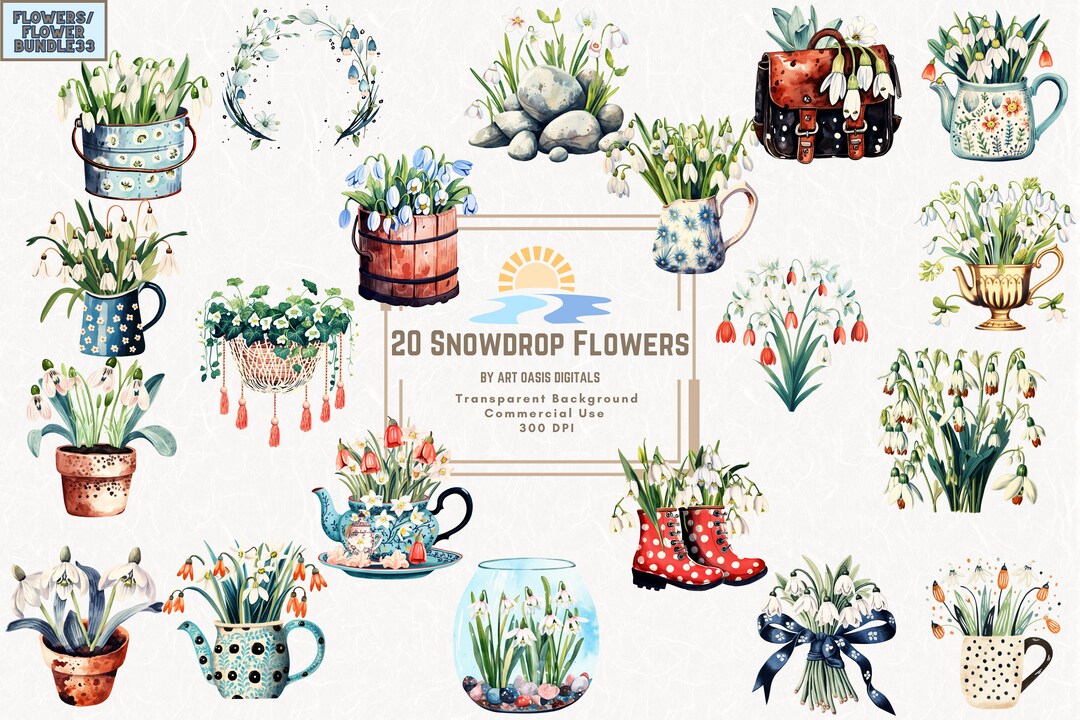 Snowdrop Flowers Watercolor Clipart Bundle: January Birth Flower ...