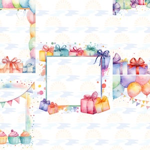 Watercolor Pastel Birthday Party Borders Frames Clipart Bundle of 20 ...