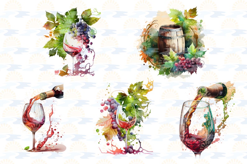 Watercolor Wine Clipart Bundle of 20 - Transparent Background - Digital ...