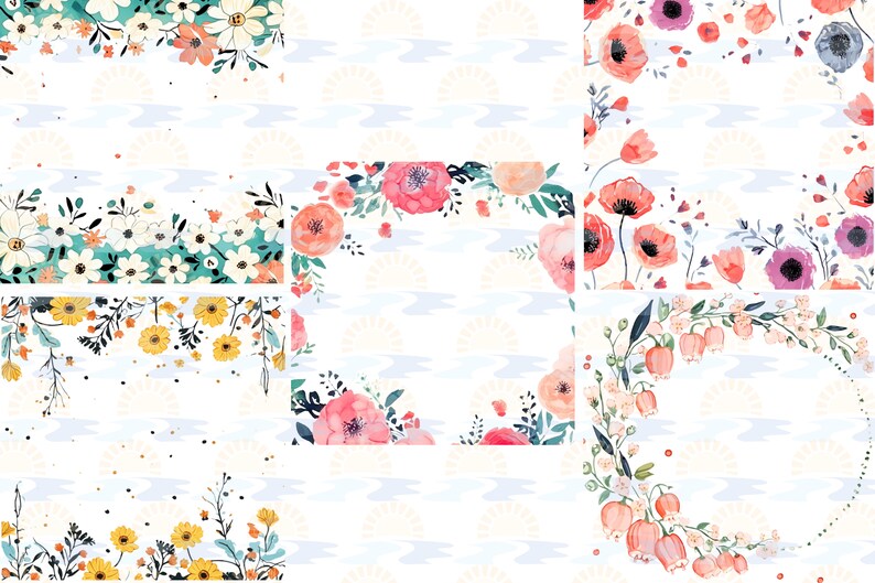 Floral Border Clipart Bundle, Watercolor Flower PNG (digital Download ...