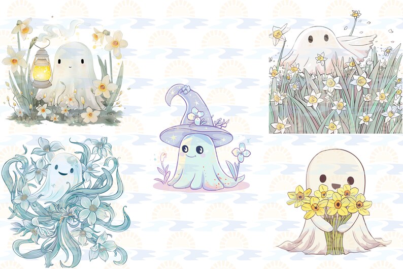 20 Narcissus Flowers and Ghosts Clipart Bundle, Birthmonth Flower ...