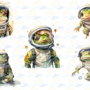 Watercolor Astronaut Outer Space Frog Clipart Bundle of 20 Transparent ...
