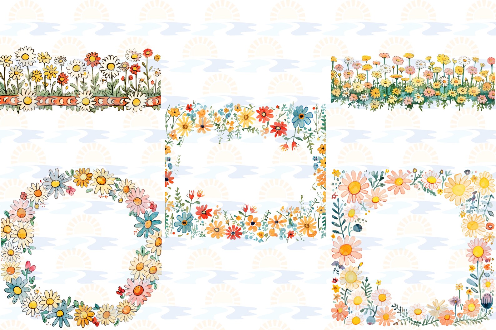 Daisy Floral Frames, Watercolor Clipart Bundle (digital Download) - Etsy