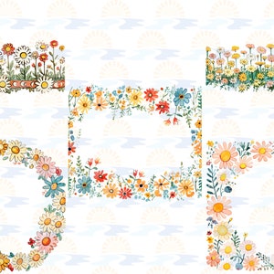 Daisy Floral Frames, Watercolor Clipart Bundle (digital Download) - Etsy
