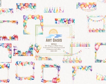 Birthday Frame Borders and Frames Clipart Bundle Transparent Background ...