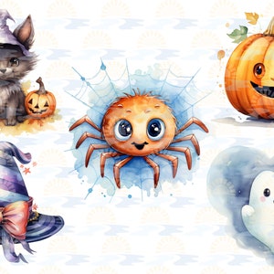 Watercolor Halloween Clipart – Cute Ghost, Bat, Vampire (digital ...