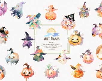 Watercolor Halloween Ghost Skull Pumpkin Clipart Bundle of 9 ...