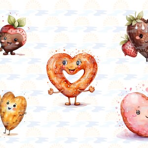 Valentines Day Cute Heart Shaped Food Chibi Watercolor Clipart Bundle ...