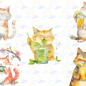 Cartoon Cats With Cocktails Watercolor Fat Cat Drink Clipart Bundle of ...