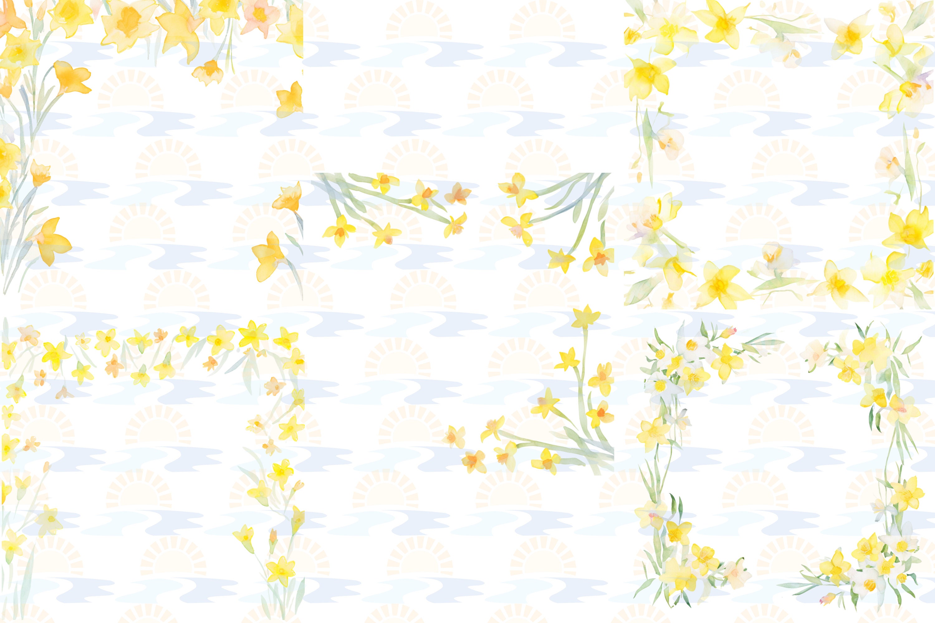 Daffodil Watercolor Clipart: Floral Frames & Wreaths (digital Download ...
