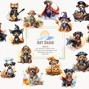 Watercolor Halloween Dogs Costumes Cute Witch Clipart Bundle of 20 ...