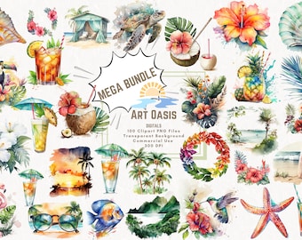 Tropical Watercolor Clipart Pack 45 Paradise Frames Flower - Etsy