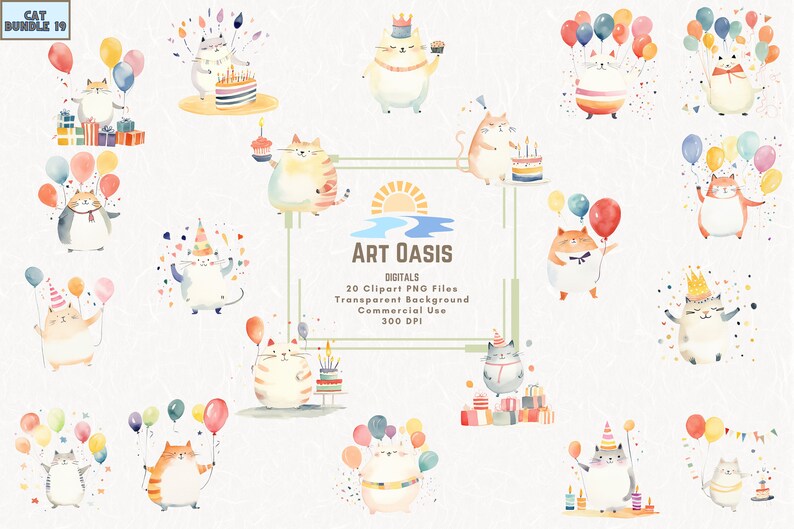 Birthday Cats Watercolor Clipart Bundle (digital Download) - Etsy