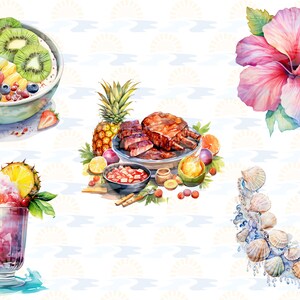 Watercolor Hawaiian Tropical Food Beach Luau Clipart Bundle of 20 ...