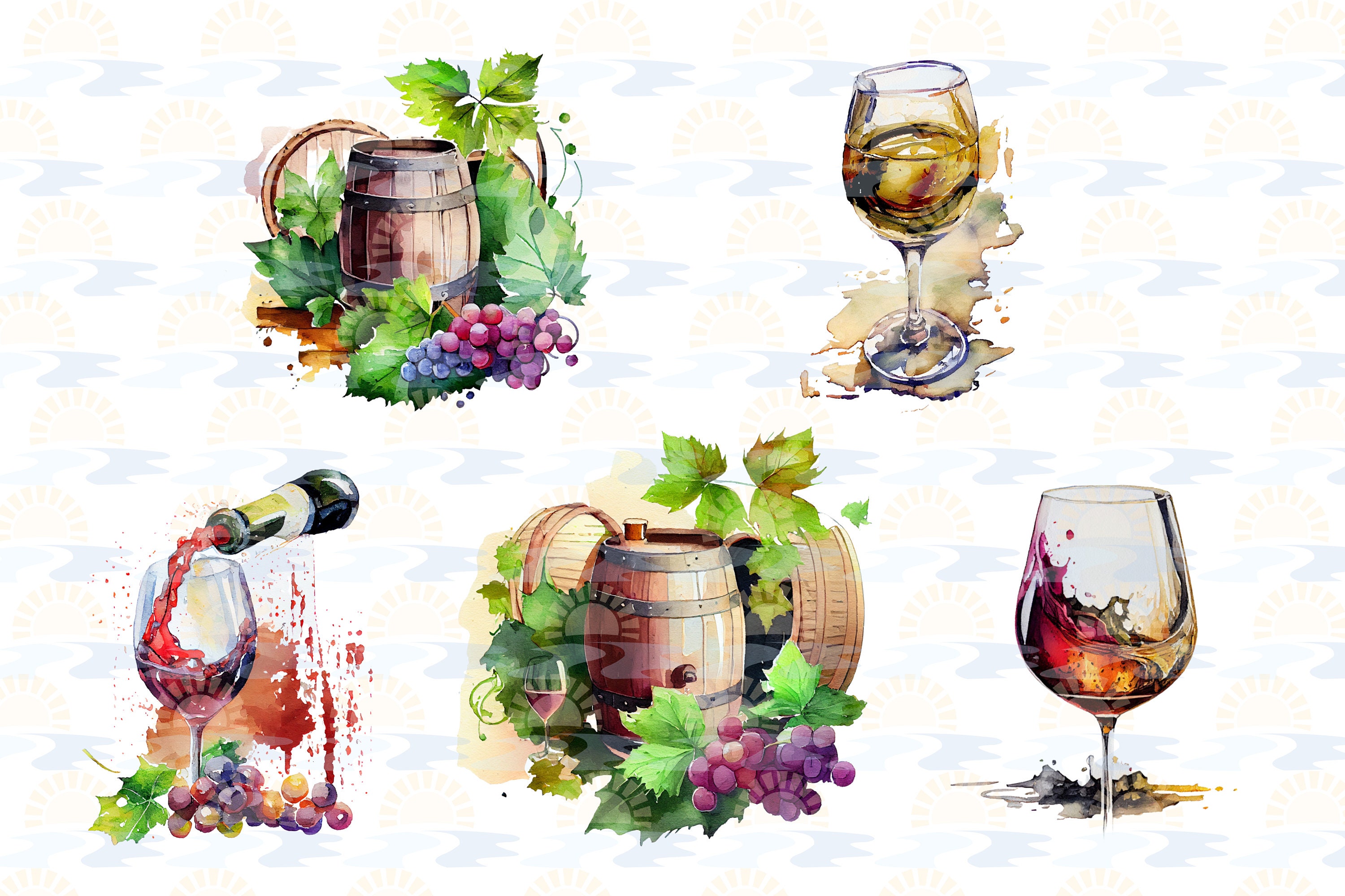 Watercolor Wine Clipart Bundle of 20 Transparent Background - Etsy