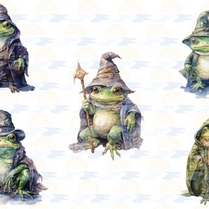 Watercolor Wizard Witchy Frogs Magic Wand Halloween Clipart Bundle of ...
