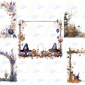 Watercolor Witchy Borders Potion Spellbook Cauldron Clipart Bundle of ...