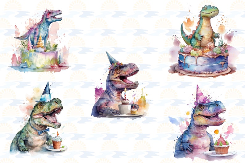 Watercolor Dinosaur Birthday Party Cake Balloon Clipart Bundle of 20 ...