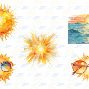 Watercolor Summer Sun Clipart – Tropical PNG Graphics, Commercial Use ...