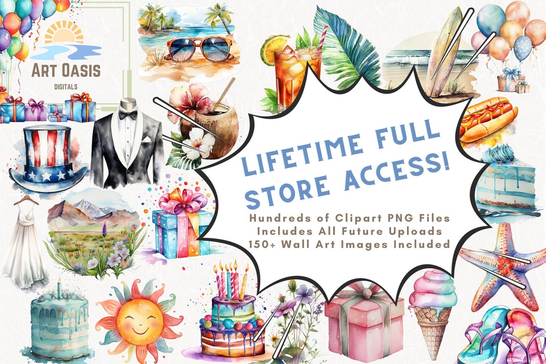 Watercolor Clipart Bundles Lifetime Full Store Access Bonus - Etsy