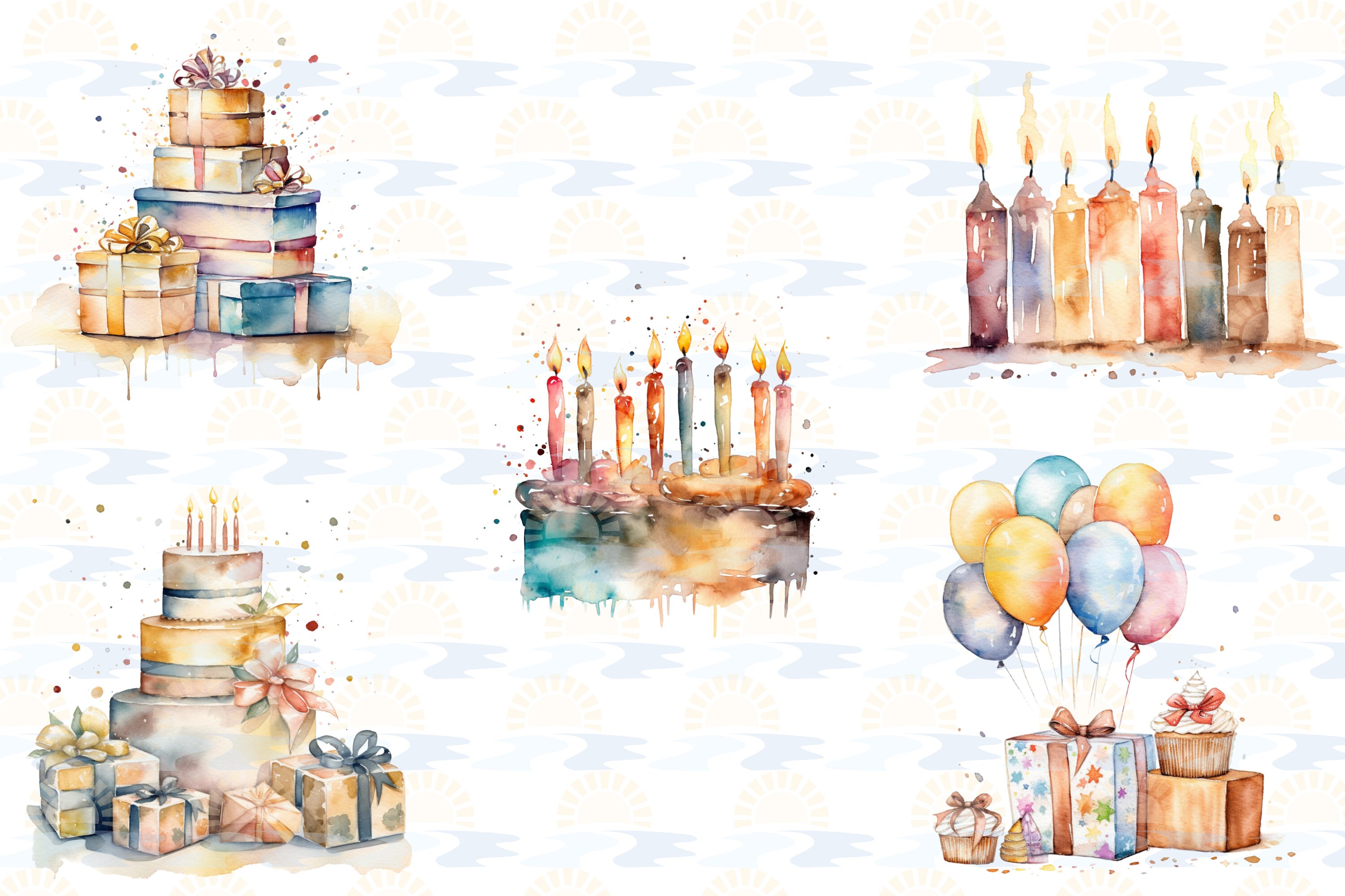 Watercolor Birthday Party Cake Present Balloons Clipart Bundle - Etsy