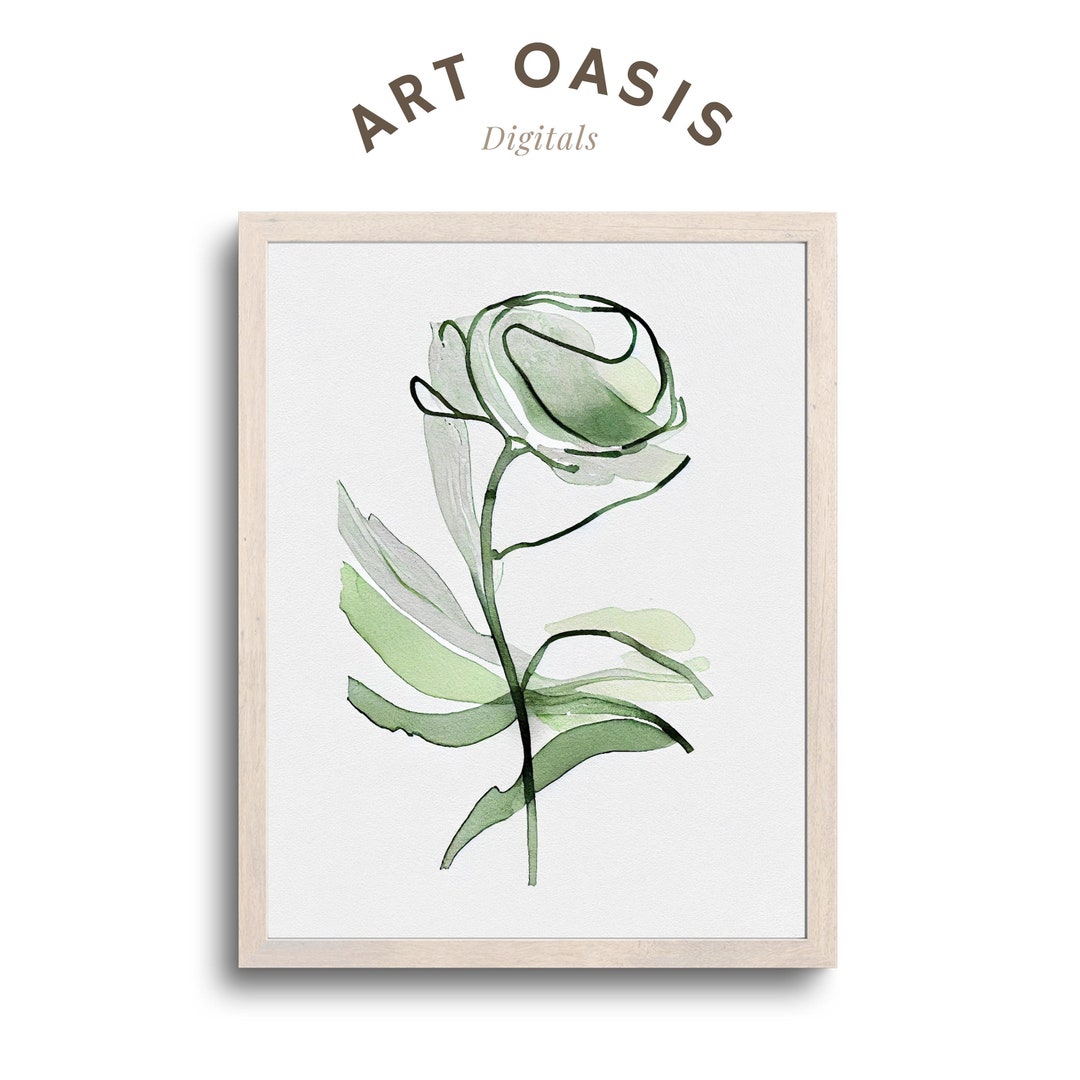 Sage Green Rose Wall Art Digital Download Watercolor Flower - Etsy