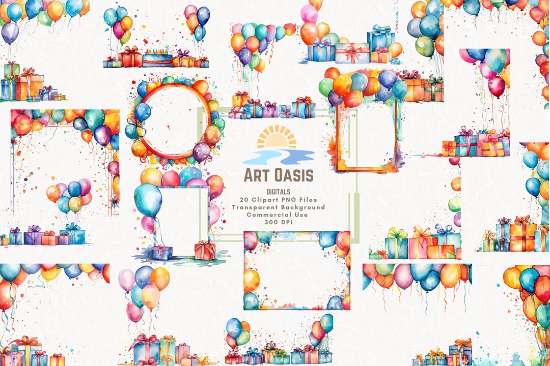 Watercolor Birthday Party Borders and Frames Clipart Bundle of - Etsy