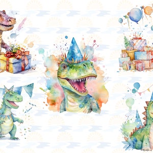 Watercolor Dinosaur Birthday Party Cake Balloon Clipart Bundle of 20 ...