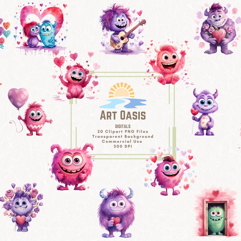 Monster Valentine Clipart - Etsy