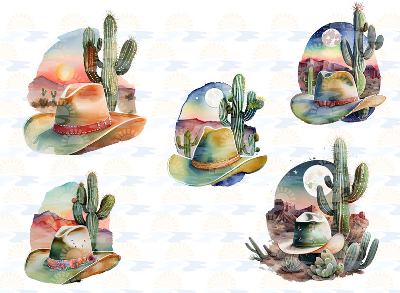 Watercolor Cactus Cowboy Hat Clipart Bundle of 20 - Etsy